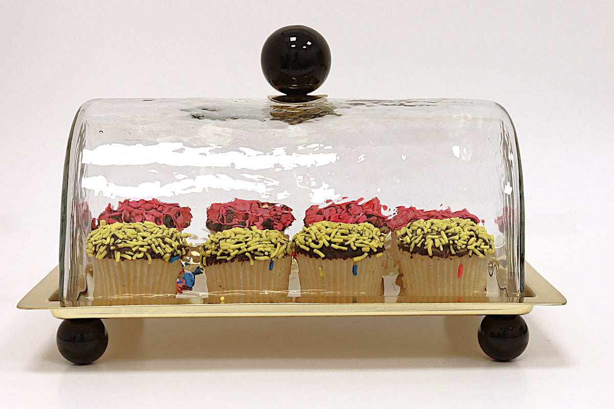 Rectangle Cake Dome Gold with Ball Knob - 10.2"L – Classic Touch Decor
