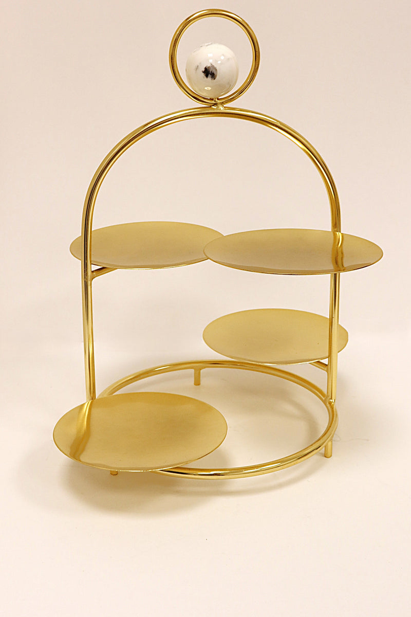 Multi Cake Stand Gold with Ball Detail- 13"H – Classic Touch Decor