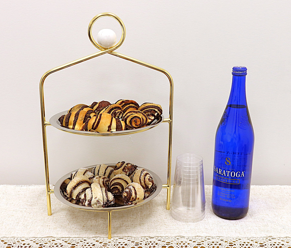 Silver 2 Tier Stand with Gold Frame and Ball Design - 16.5"H – Classic ...