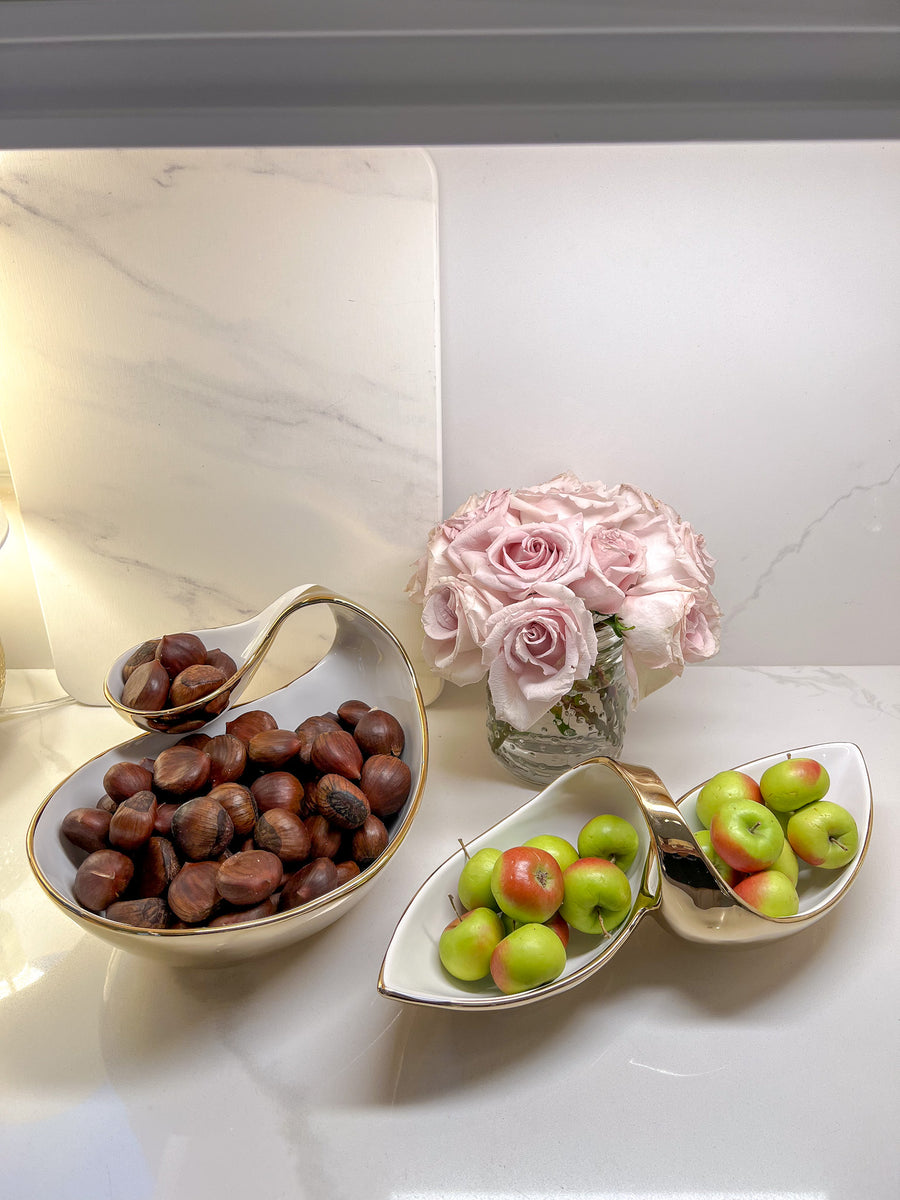 White Porcelain Chip and Dip Bowl Gold Edged, 10" – Classic Touch Decor