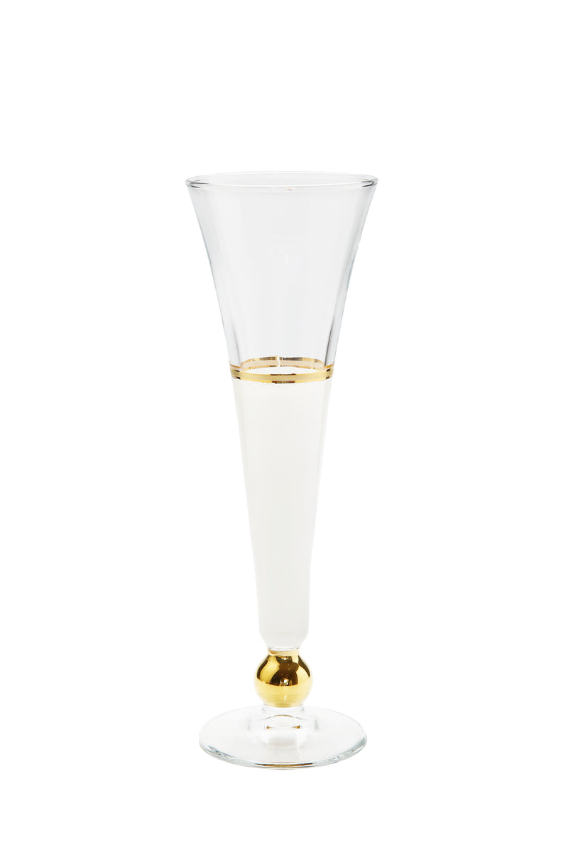 Set of 6 White Flutes with Gold Ball and Clear Stem – Classic Touch Decor