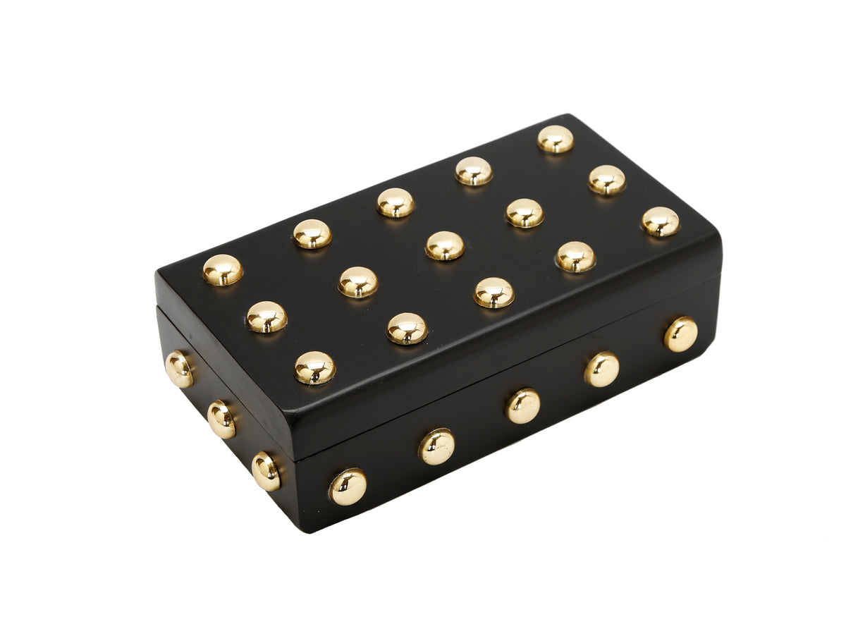 Black Decorative Box With Shiny Gold Ball Design – Classic Touch Decor