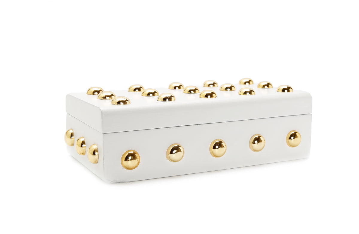 White Decorative Box With Shiny Gold Ball Design – Classic Touch Decor
