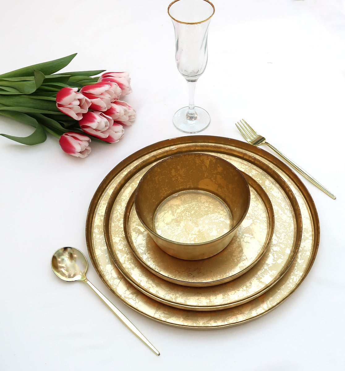 Set of 12 Dinnerware Set Shaded Gold – Classic Touch Decor