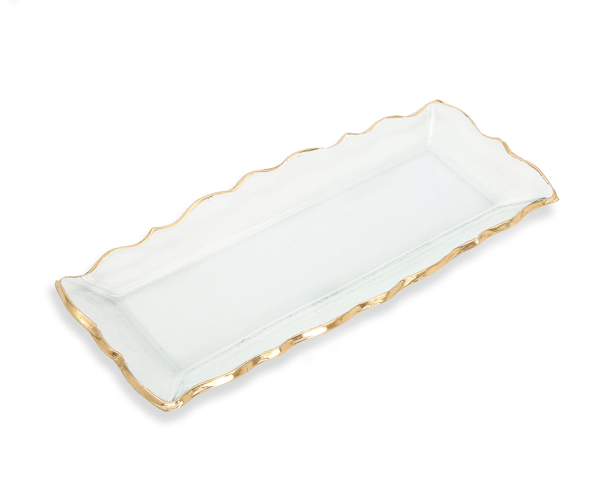 Glass Oblong Tray with Gold Edge – Classic Touch Decor