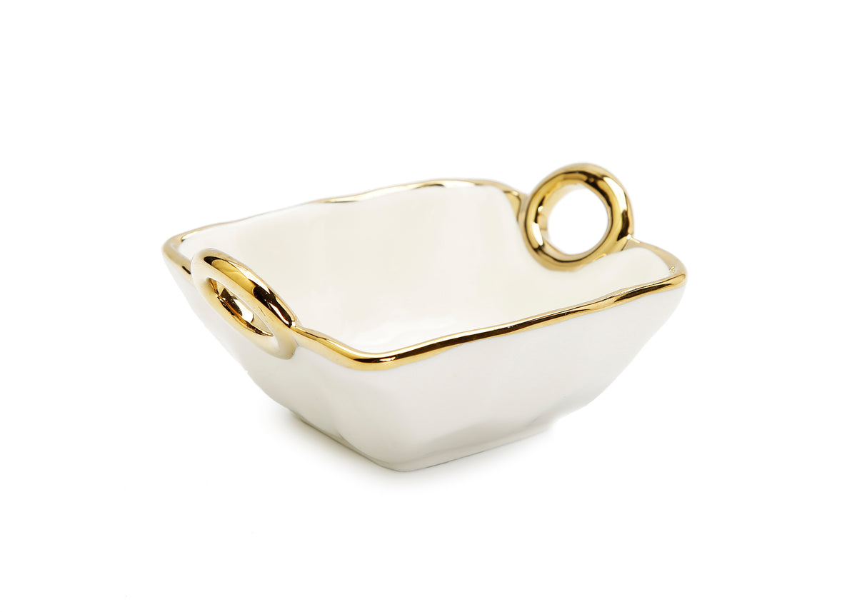 White Porcelain Relish Dish with 3 Bowls Gold Trim and Handles ...