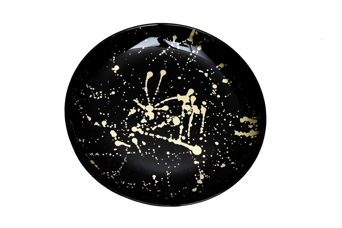 Set of 4 Black Dessert Plates with Splashy Gold Design – Classic Touch ...